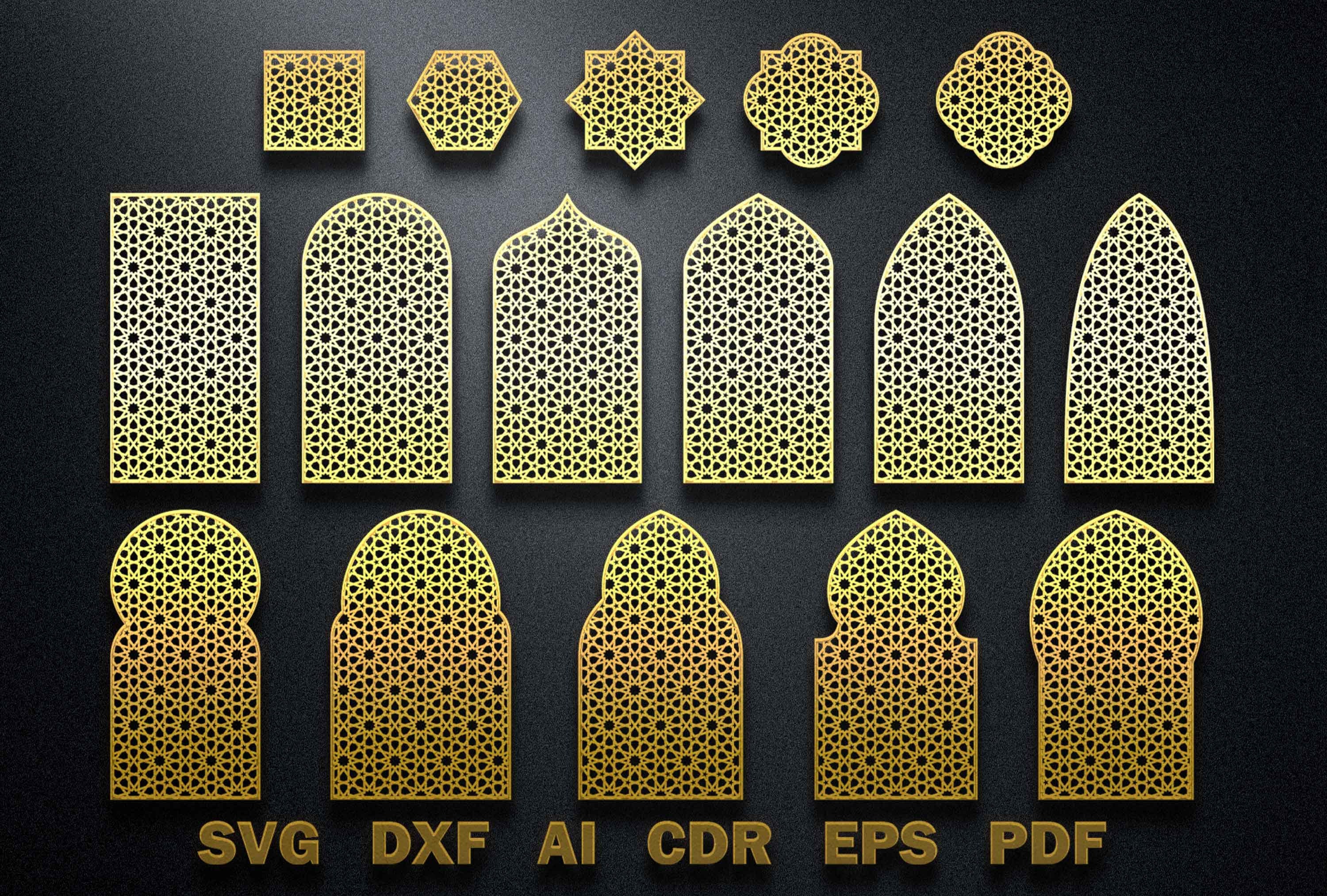 Arabic Moroccan Islamic Window Fence Divider Panel Set SVG DXF & Vector ...