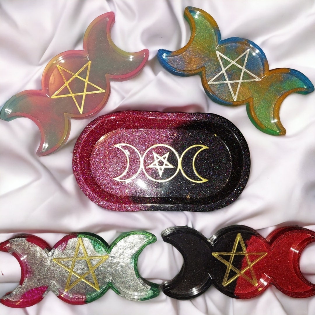 Triple Moon Pentagram Tray, Pagan Altar Decor, Trinket Dish ...