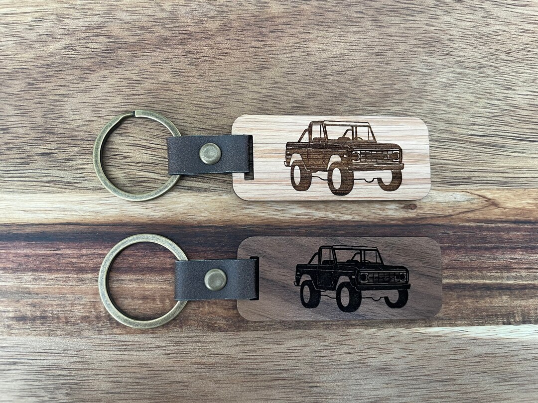 Classic Car Key Chain, Bronco, Custom Engraved, Wooden Keychain, Ford ...