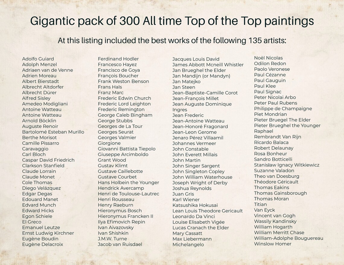 OFFER All Time Top of the Top 300 Paintings in a Gigantic - Etsy