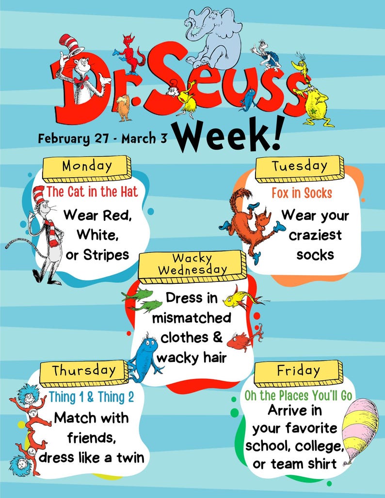 Dr Seuss Spirit Week Flyer - Etsy