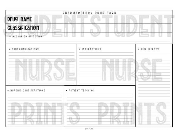 Sample Nursing Drug Cards Blank