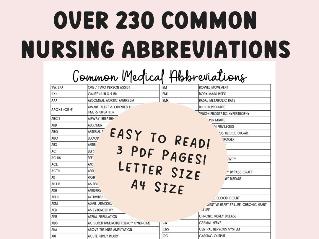 Nursing Abbreviations Document | Nursing School Cheatsheet | Reference ...