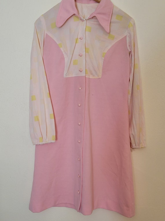 70s Vintage Mini Gogo Dress Green Size Medium Vtg Med - Gem