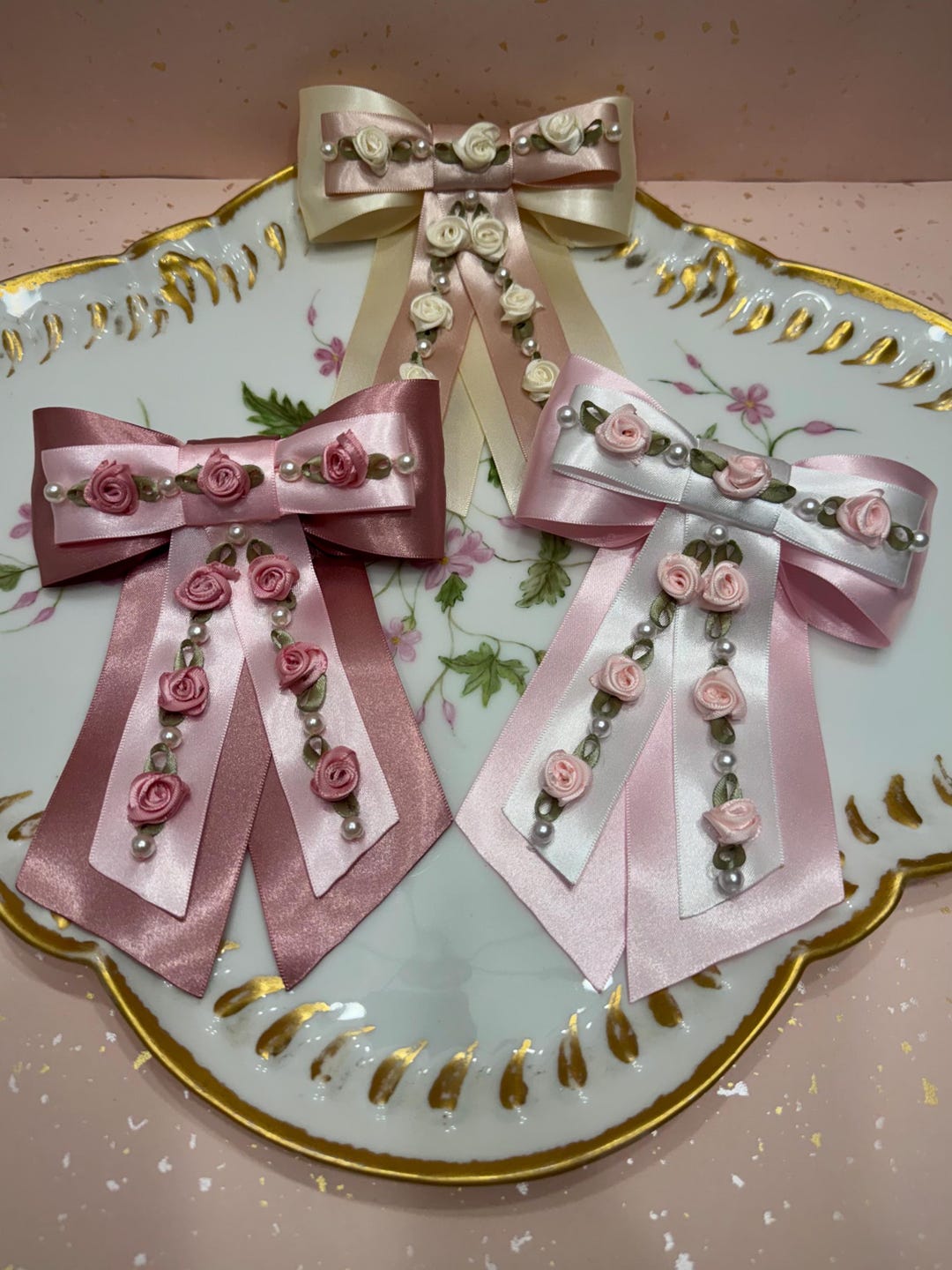 Maison Rose Bows - Emily in Paris - Pink, White & Beige Bows - Flower ...