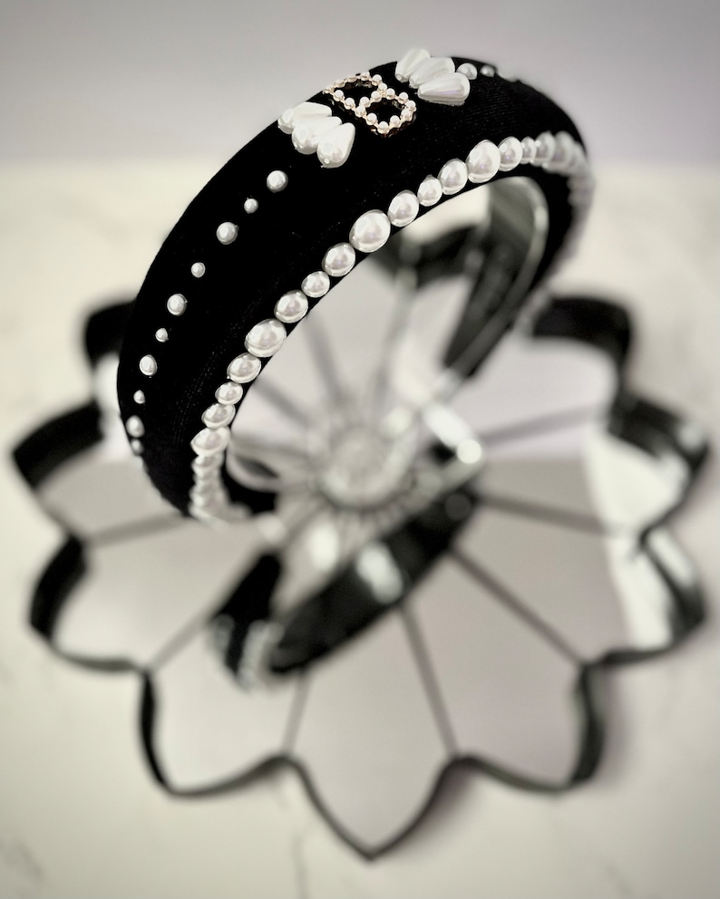 Queen Anne Crown - Handmade Headpiece - Black Luxury Headband - Jeweled ...