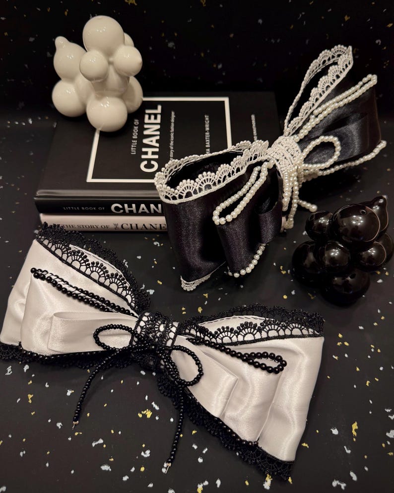 Oh La La Bows - Emily in Paris - Black & White Hair Bows - Luxury Hair ...