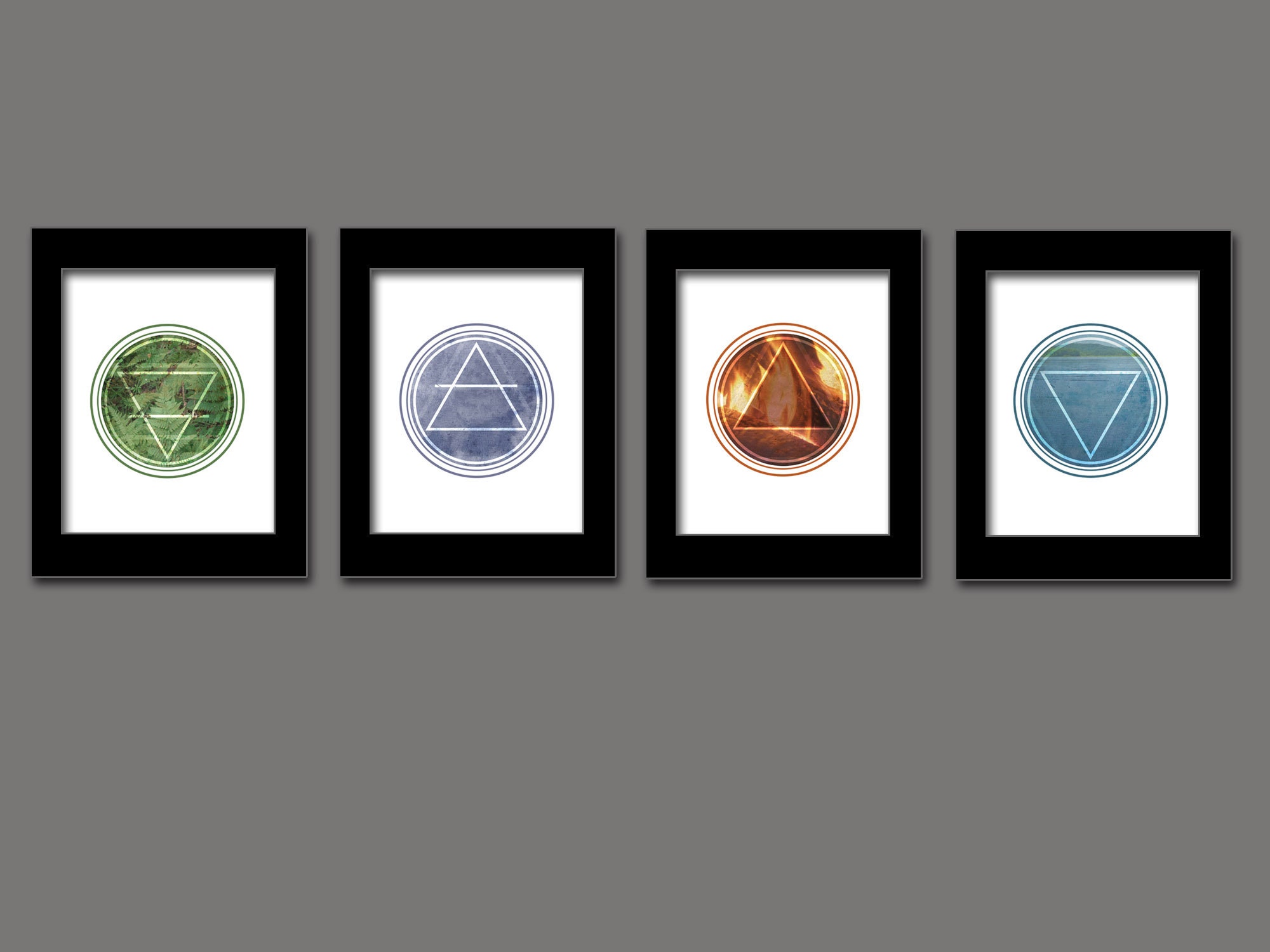 Four Elements Artwork, Earth, Air, Fire, Water | Round Magical Elements ...