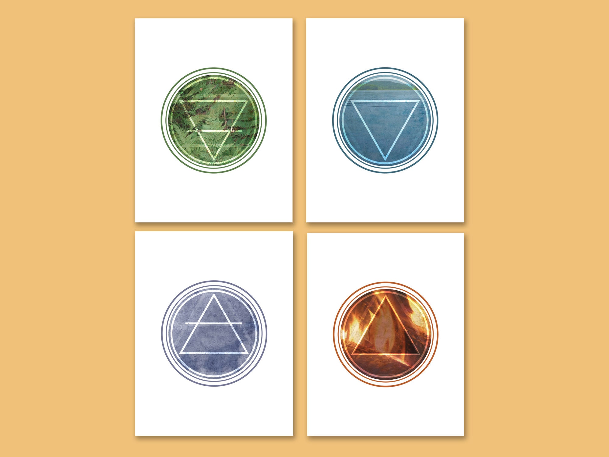 Four Elements Artwork, Earth, Air, Fire, Water | Round Magical Elements ...