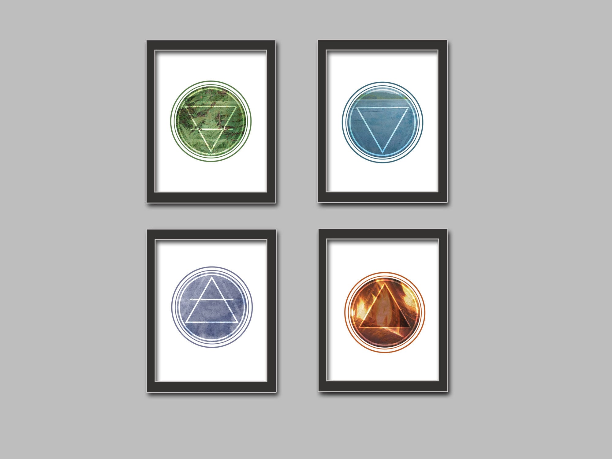 Four Elements Artwork, Earth, Air, Fire, Water | Round Magical Elements ...