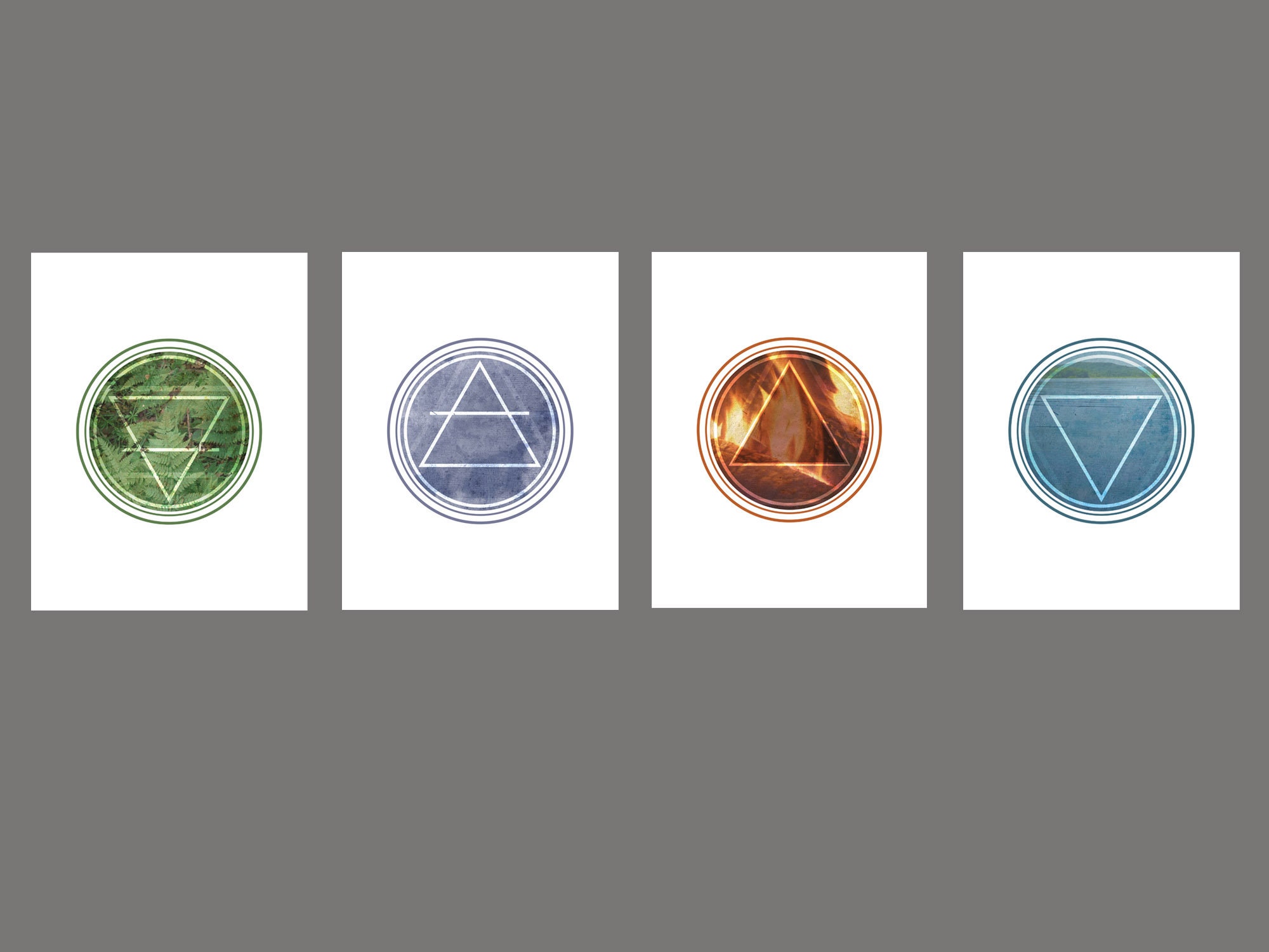 Four Elements Artwork, Earth, Air, Fire, Water | Round Magical Elements ...