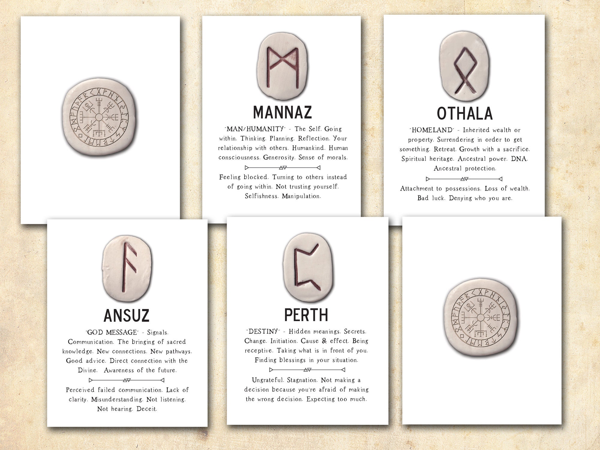 Viking Runes Downloadable Pages to Cut Into Cards Runes Digital Bundle ...