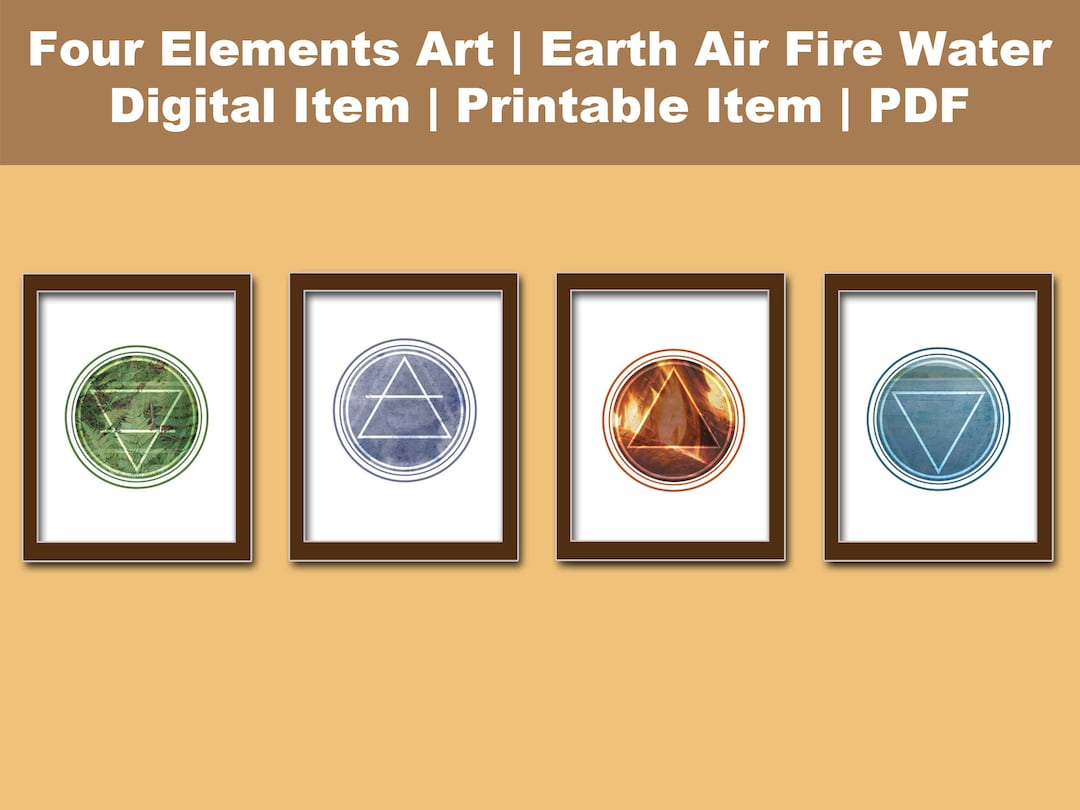 Four Elements Artwork, Earth, Air, Fire, Water | Round Magical Elements ...