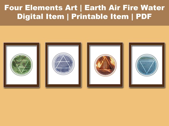 Four Elements Artwork Earth Air Fire Water Round Magical - Etsy
