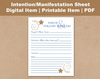 Intention Sheet - Etsy