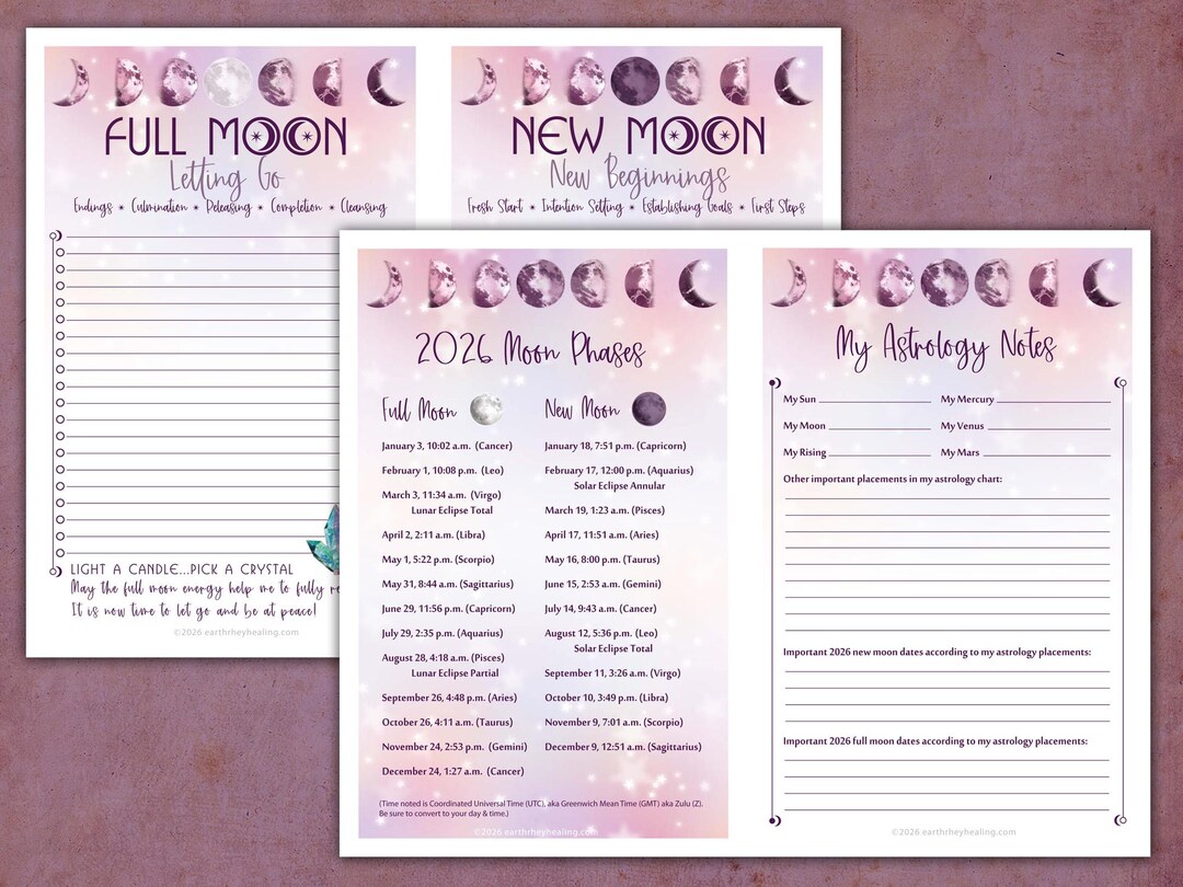 2026 Moon Journal Pages | New Full Moon Digital Bundle | 2 Printable ...