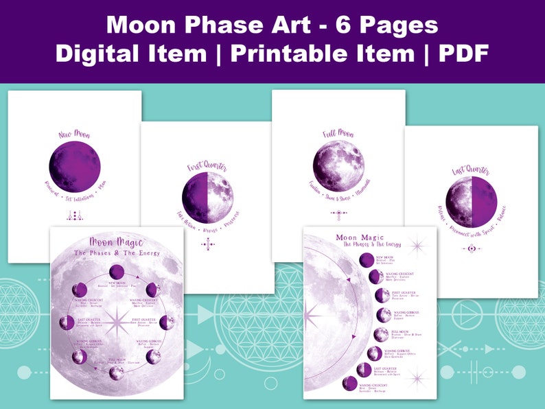 Moon Phase Designs Moon Phases Poster Moon Art Digital Download Moon ...