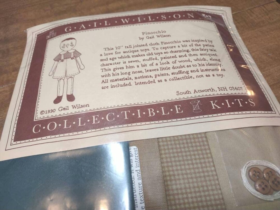 VINTAGE 1990 Gail Wilson 10-in Jointed Pinocchio Cloth Doll Collectible ...