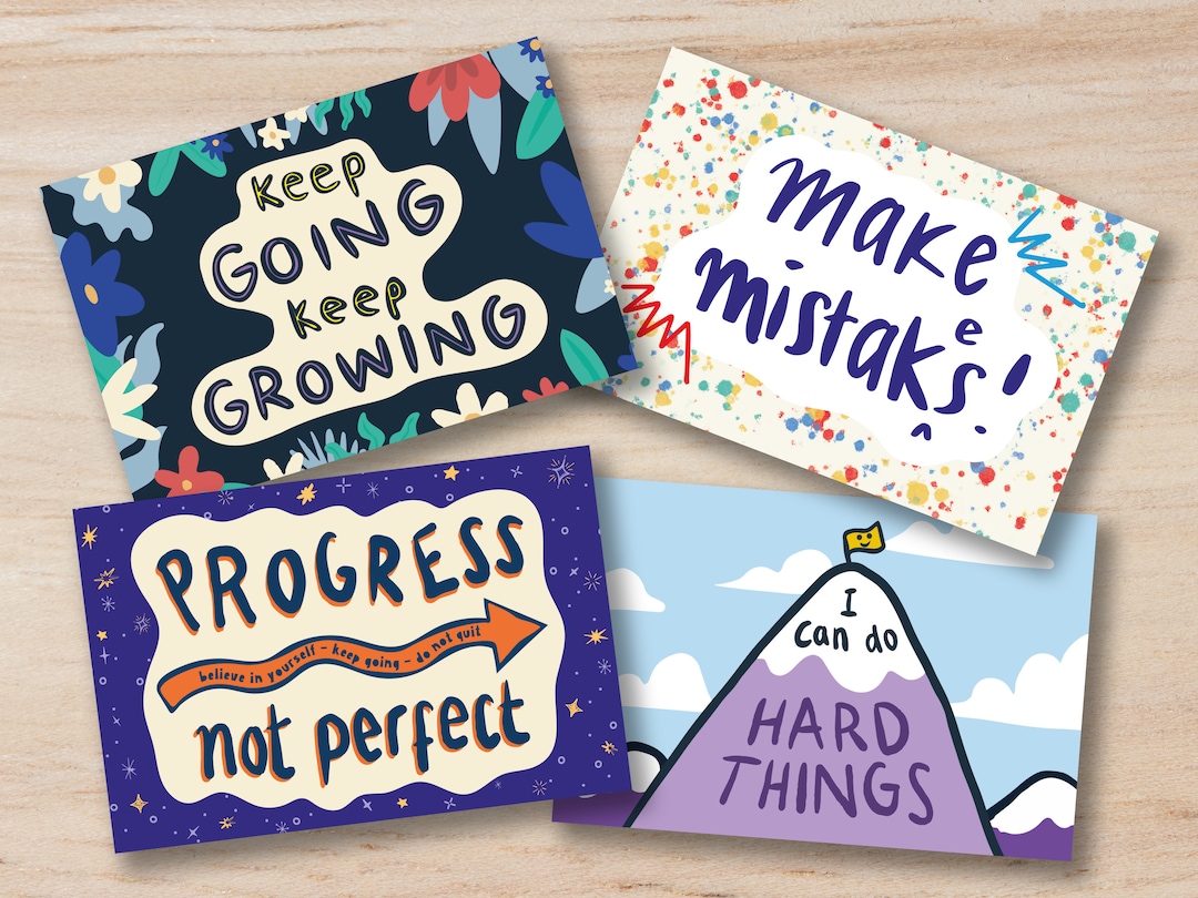 Growth Mindset Illustrated Postcard Set Encourage - Etsy
