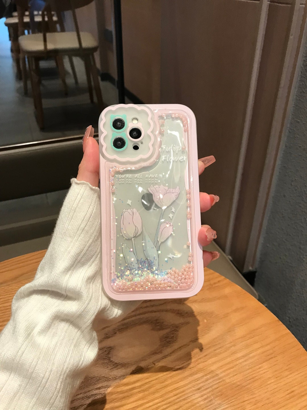 Cute Pink Quicksand Tulip Flower Phone Case Iphone 13 12 Mini - Etsy