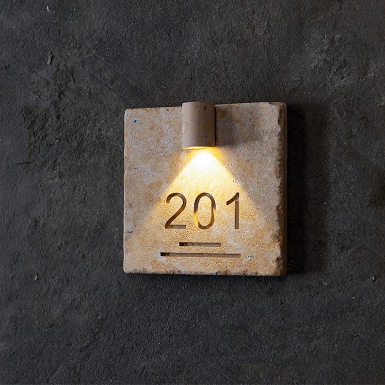 Illuminated Limestone House Number Sign: Outdoor Villa, Hotel, Teahouse ...