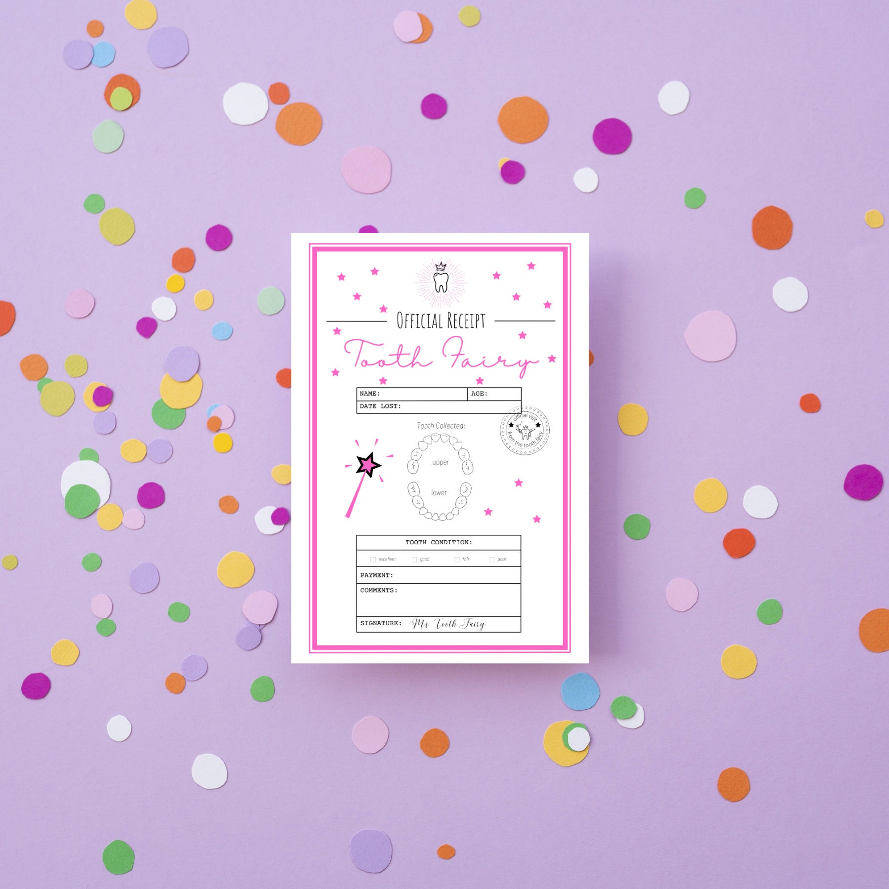 Tooth Fairy Receipt, Tooth Fairy Certificate, Lost Tooth Certificate ...