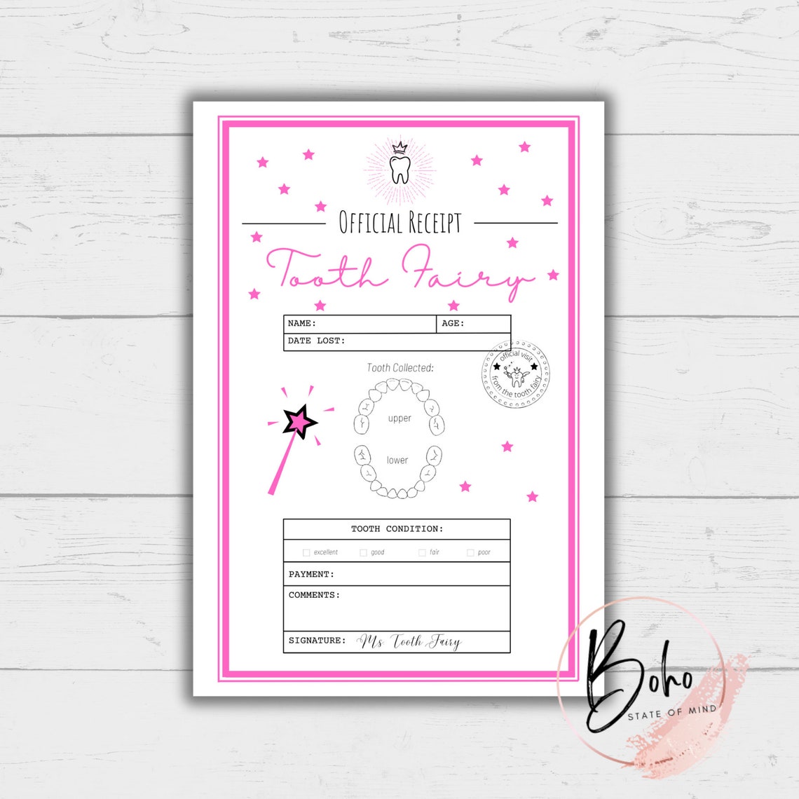 Tooth Fairy Receipt, Tooth Fairy Certificate, Lost Tooth Certificate ...