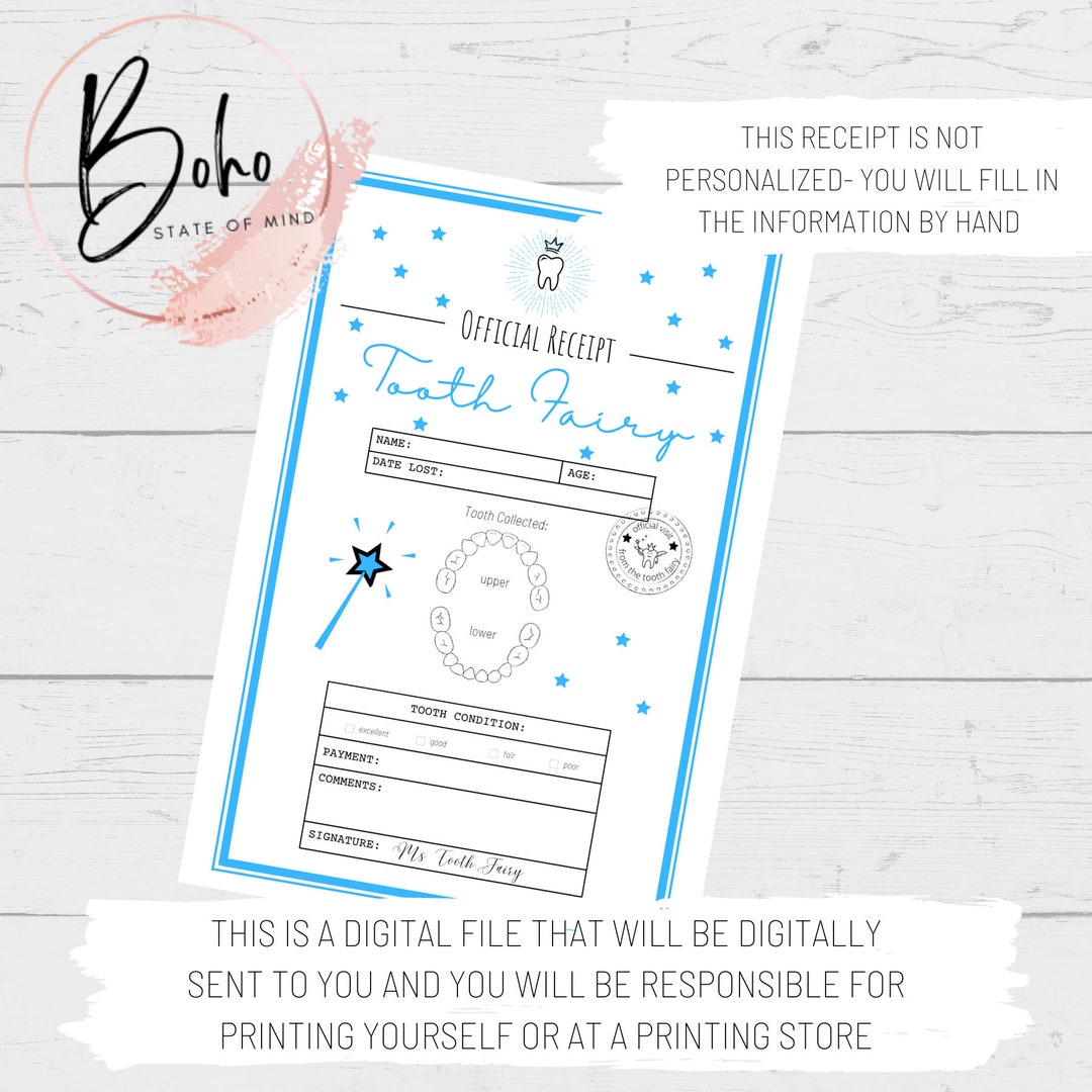 Tooth Fairy Receipt, Tooth Fairy Certificate, Lost Tooth Certificate ...