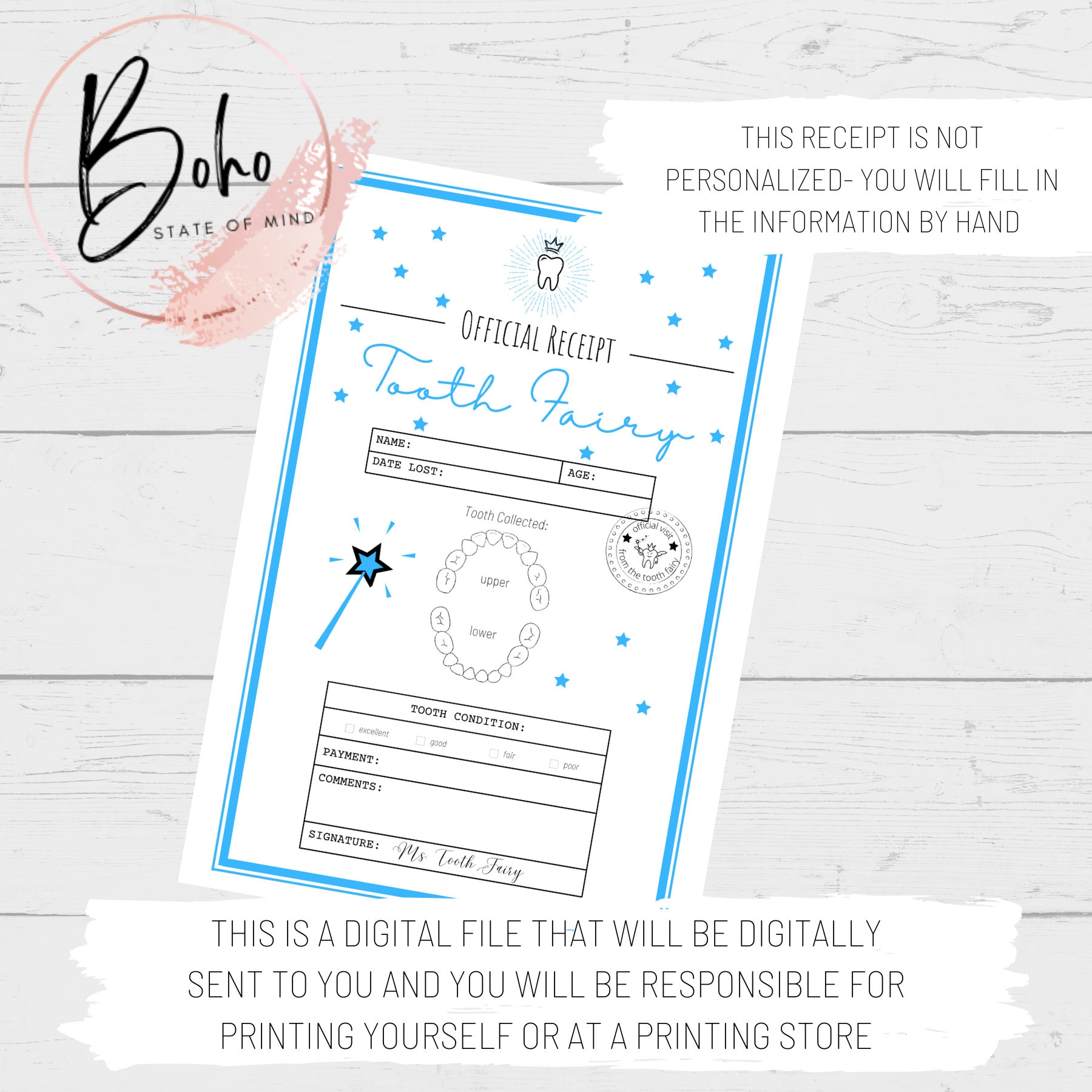 Tooth Fairy Receipt, Tooth Fairy Certificate, Lost Tooth Certificate ...