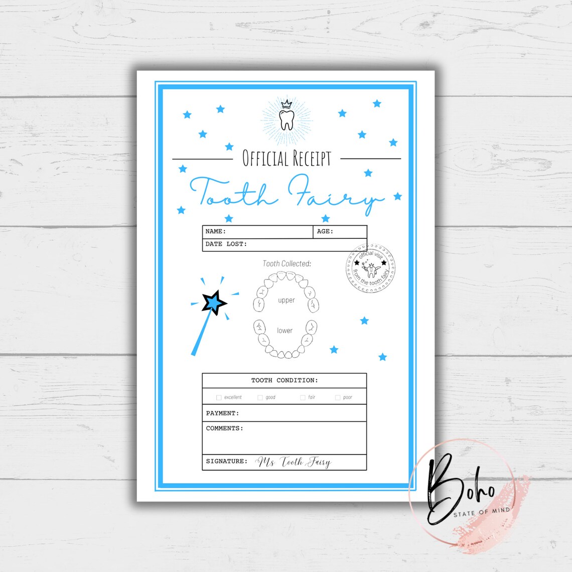 Tooth Fairy Receipt, Tooth Fairy Certificate, Lost Tooth Certificate ...
