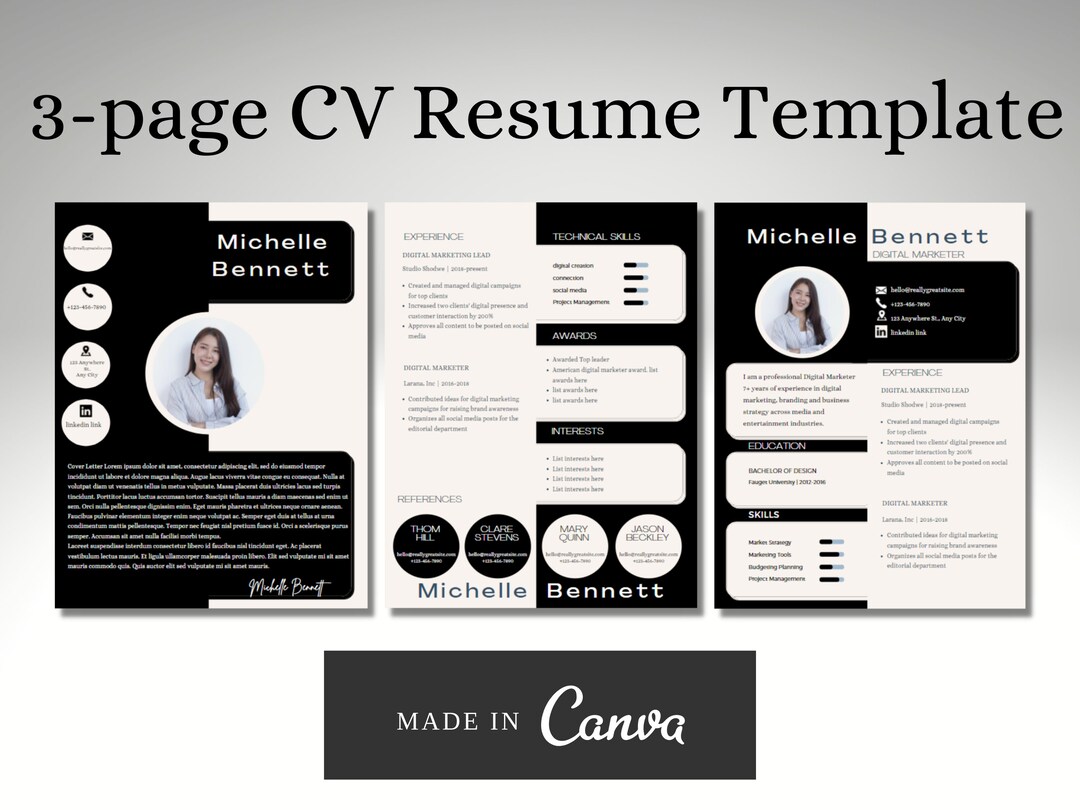 CV Template Professional Cover Letter and References Printable | Modern ...