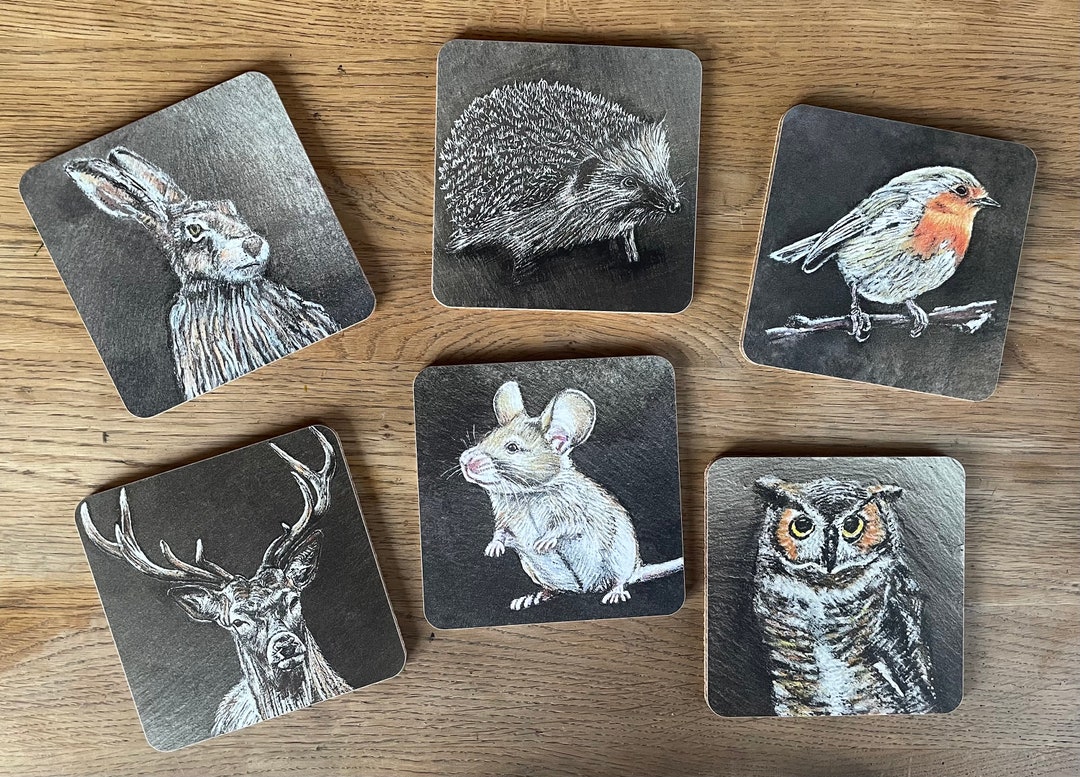 A Set of 4 or 6 British Wildlife Animal Coasters. Wraptious - Etsy UK
