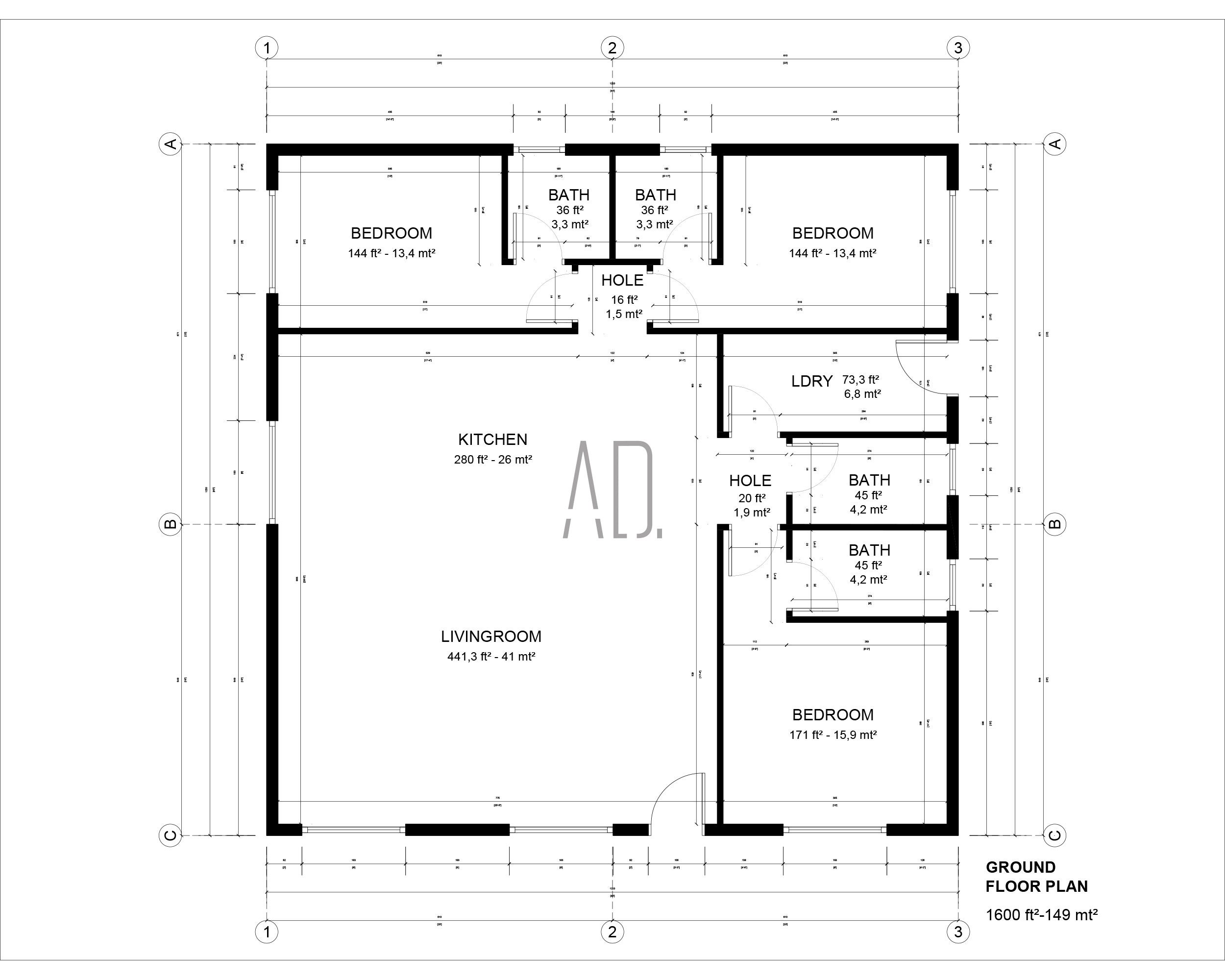 40x40 House Plan Cottage Home Plan 3 Bedrooom 4 Bath - Etsy