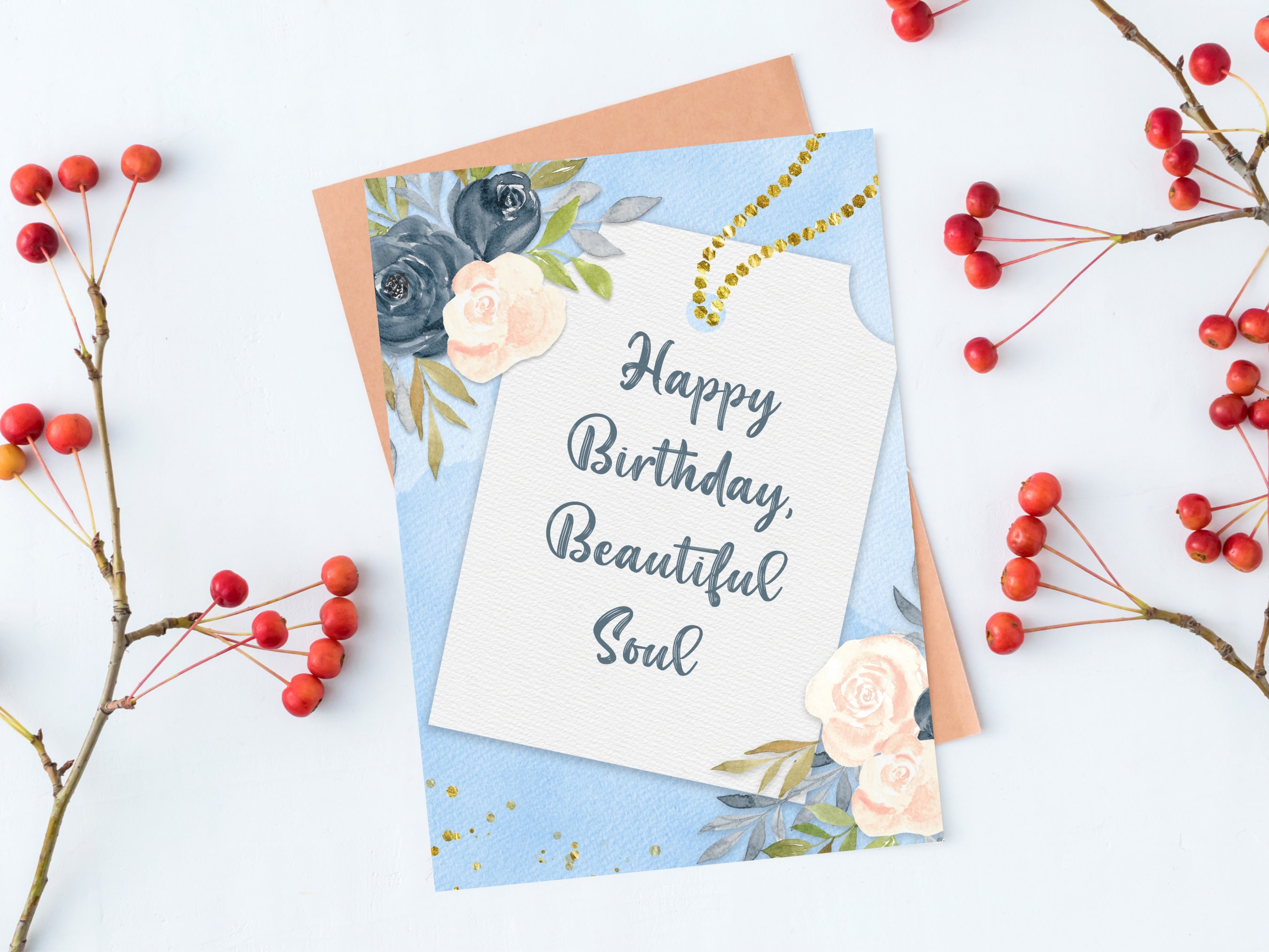 Blue Watercolor Floral Birthday Card | Printable 5x7 or 4x6 (PDF) - Etsy
