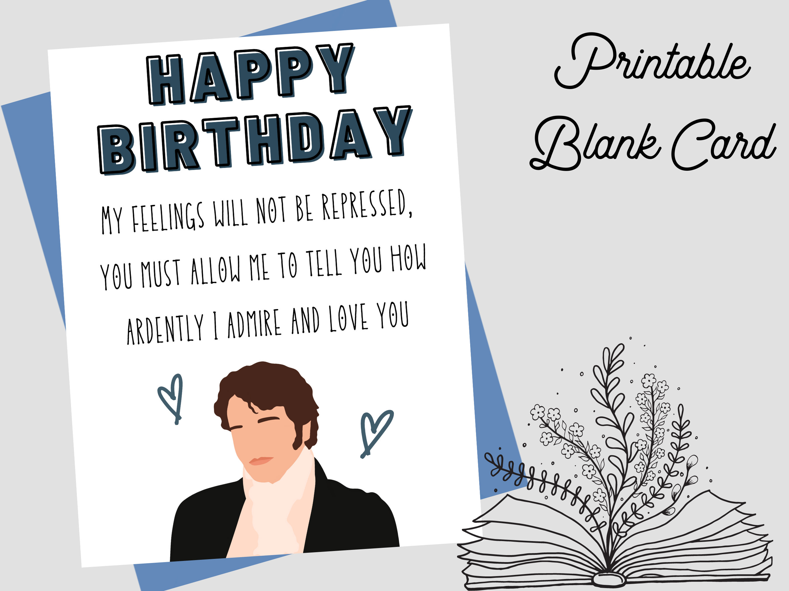 Mr. Darcy Birthday Card | Jane Austen Greeting Card | Print at Home | Pride & Prejudice Quote ...
