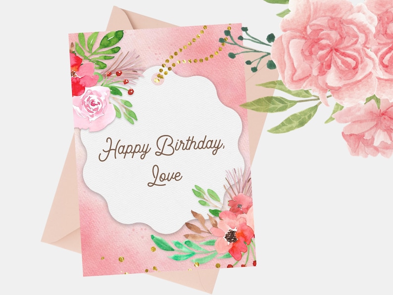 Lovely Birthday Card For Her Printable Blank Card Pink Etsy