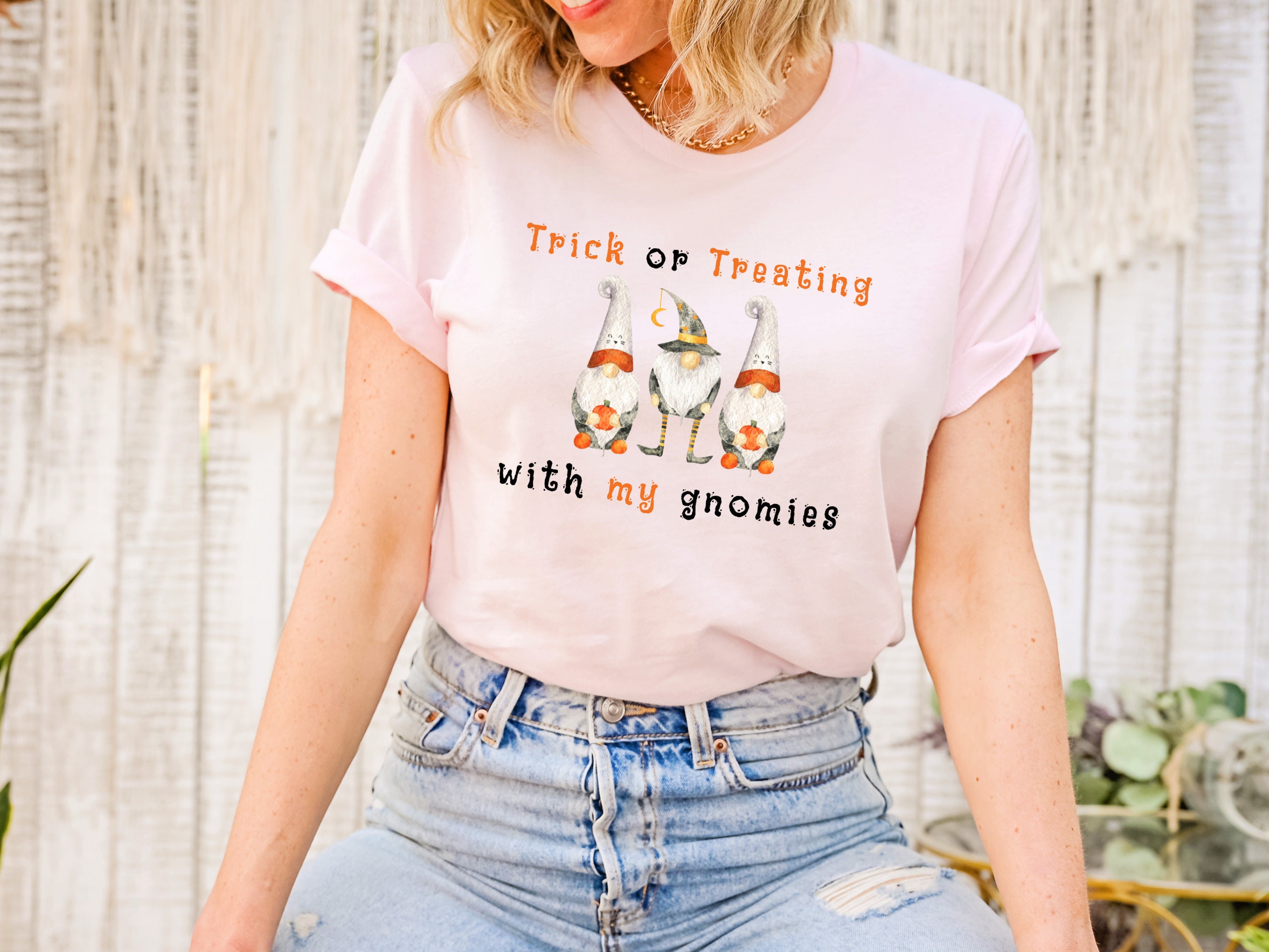 Cute Gnome Halloween Shirt, Witch Gnomes and Pumpkins, Trick or ...