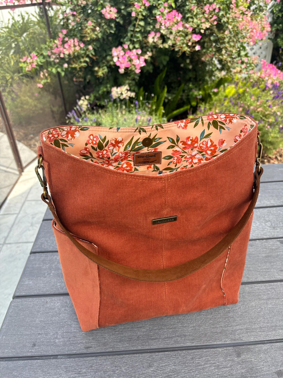 Canyon Brown Corduroy Compass Bag, Size LARGE, Durable Tote, Noodlehead Patterns, Floral ...