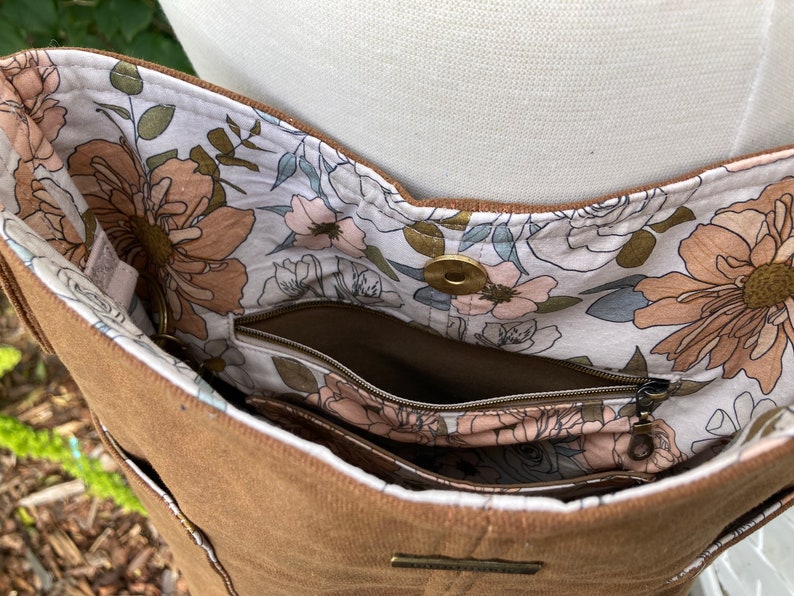 Medium-sized Waxed Canvas Compass Bag, Crossbody Bag, Rifle Paper Floral Bag, Noodlehead Compass ...