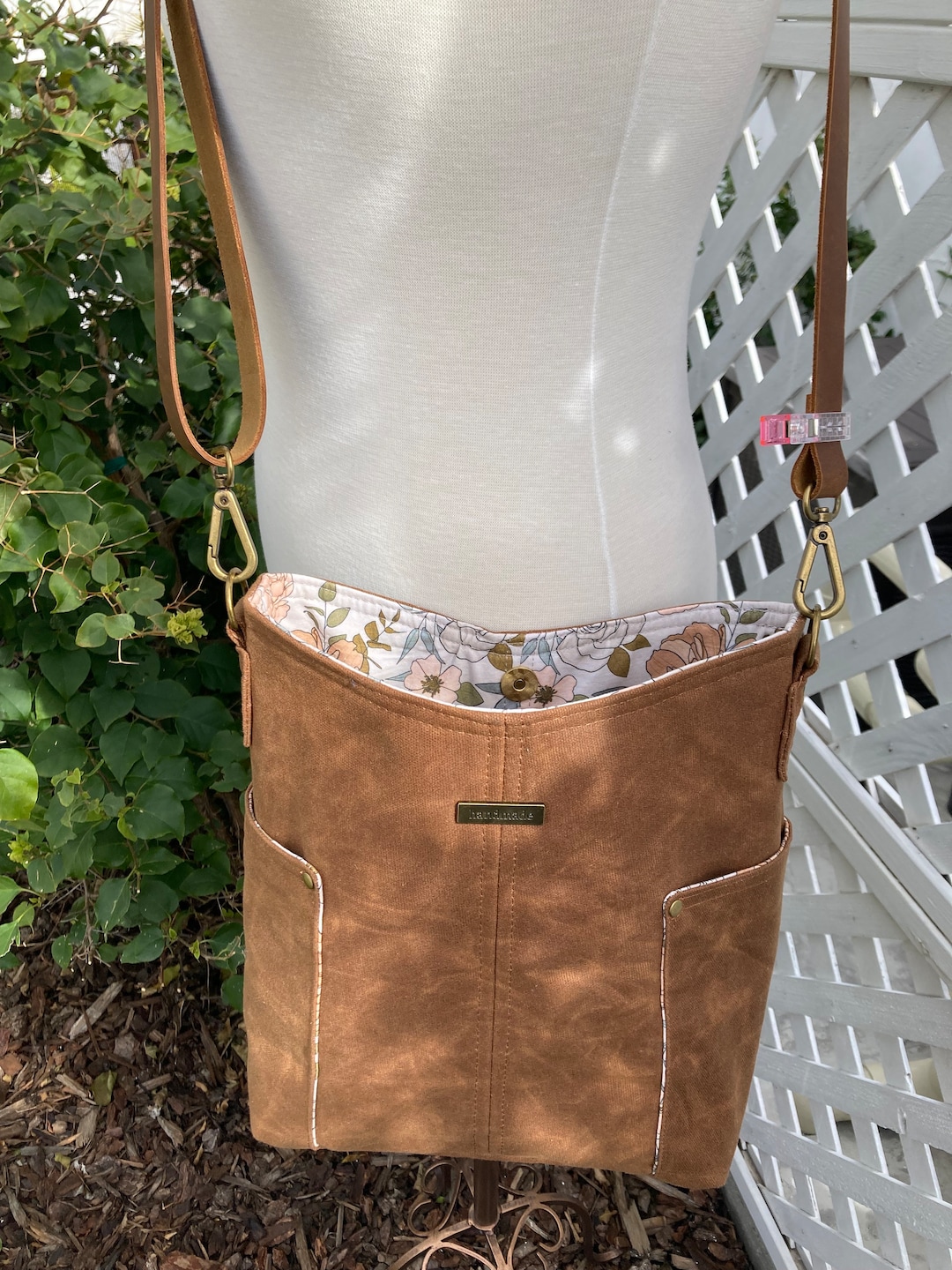Medium-sized Waxed Canvas Compass Bag, Crossbody Bag, Rifle Paper Floral Bag, Noodlehead Compass ...