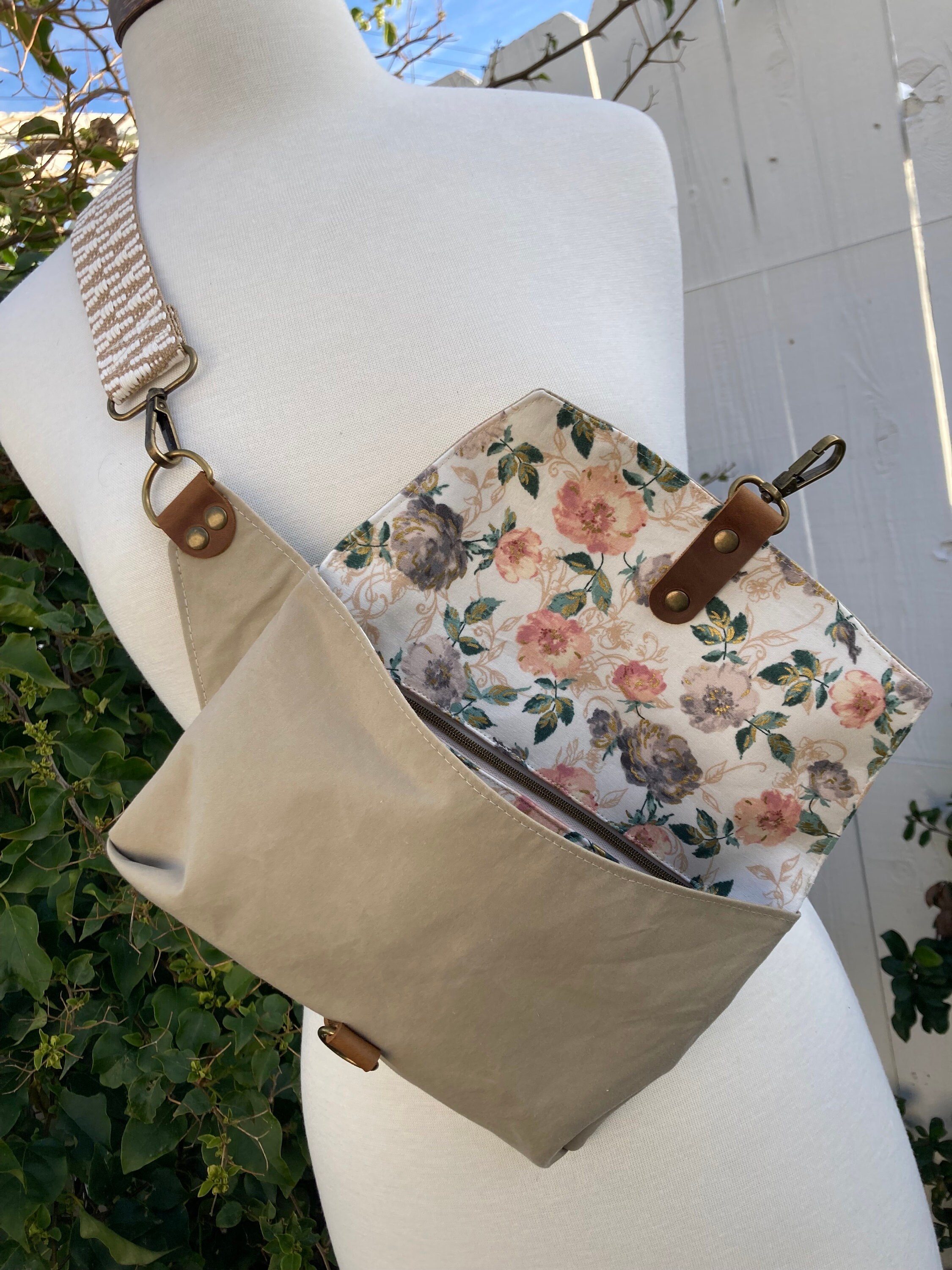 Sand-colored Haralson Belt Bag, Floral Belt Bag, Fannypack, Dry Waxed ...