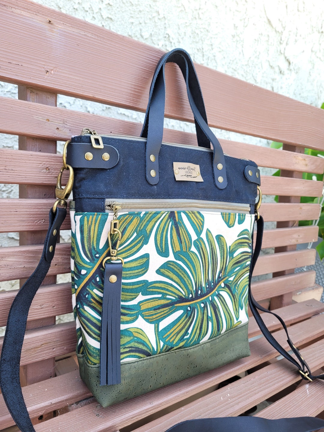 Aberdeen Tote, Waxed Canvas Tote Bag, Cork Leather Bag - Etsy