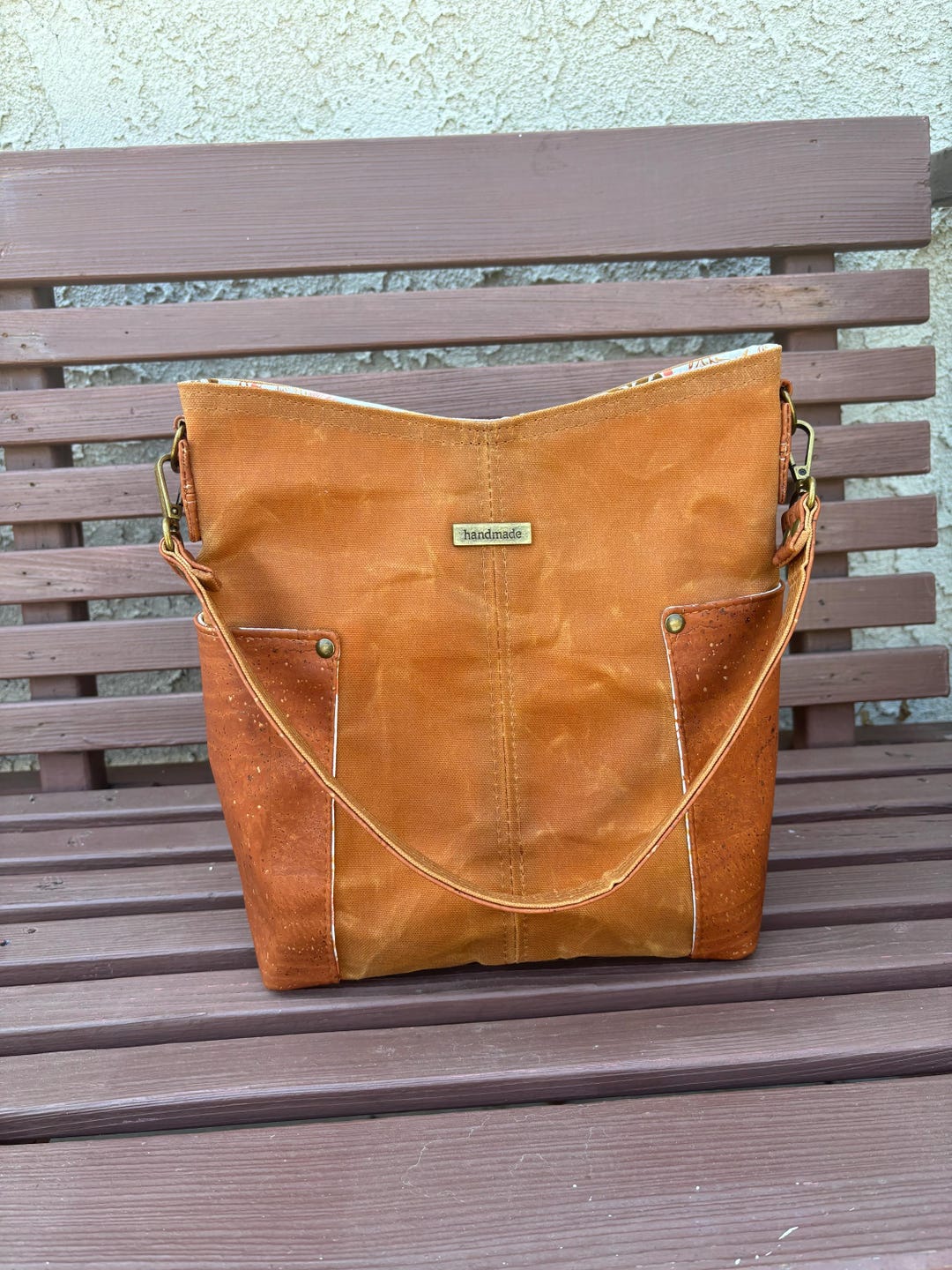 Cork Leather and Waxed Canvas Compass Bag, Size SMALL, Durable Tote ...