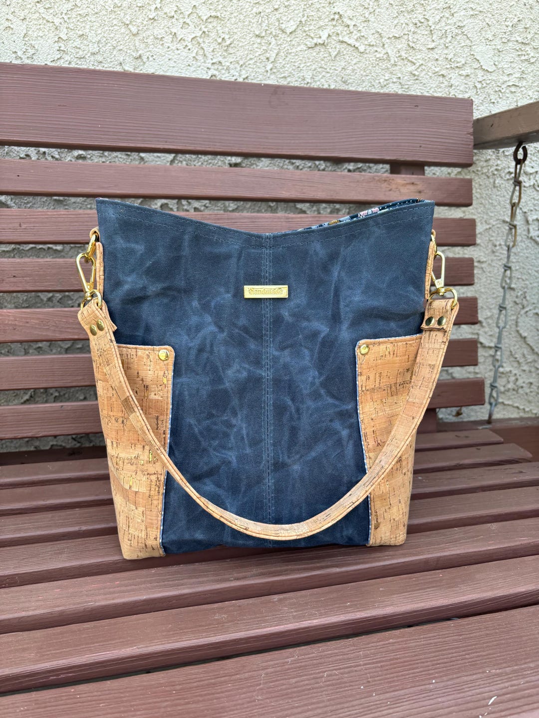 Cork Leather and Waxed Canvas Compass Bag, Size Small, Durable Tote ...