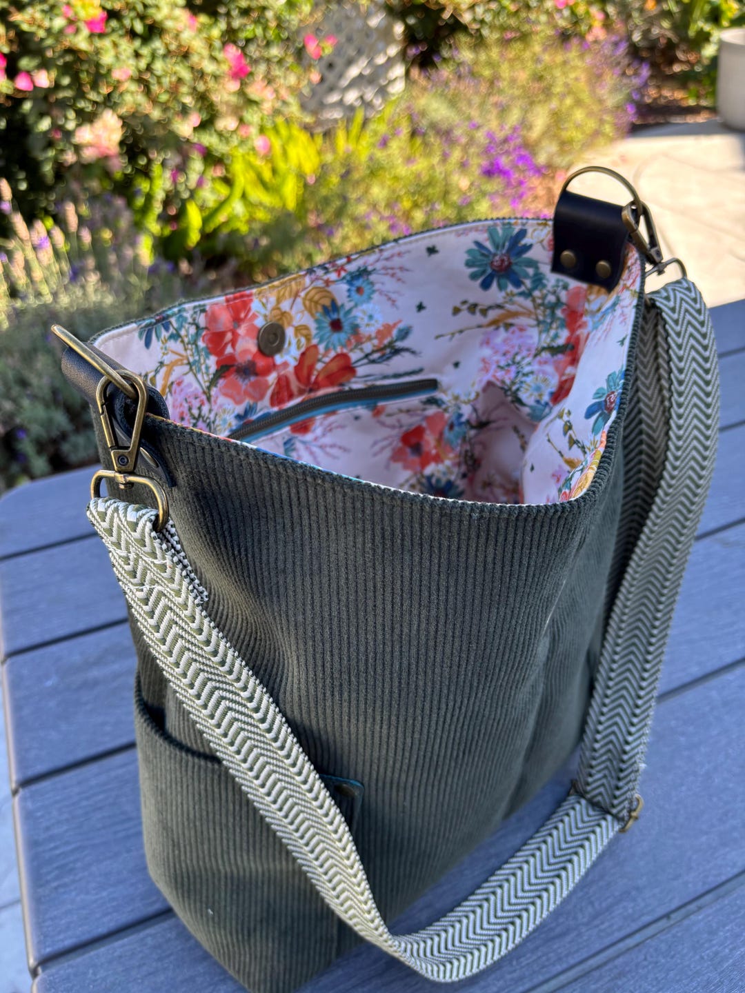 Corduroy Compass Bag, Olive Green Corduroy, Noodlehead Bag Pattern ...