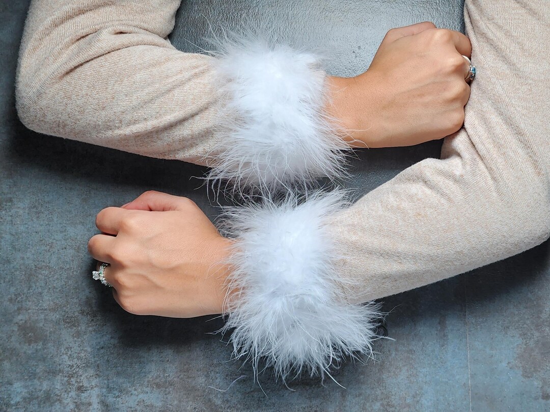 Fur Feather Cuff Bracelet | Slap Wristband | One Pair | White Color - Etsy