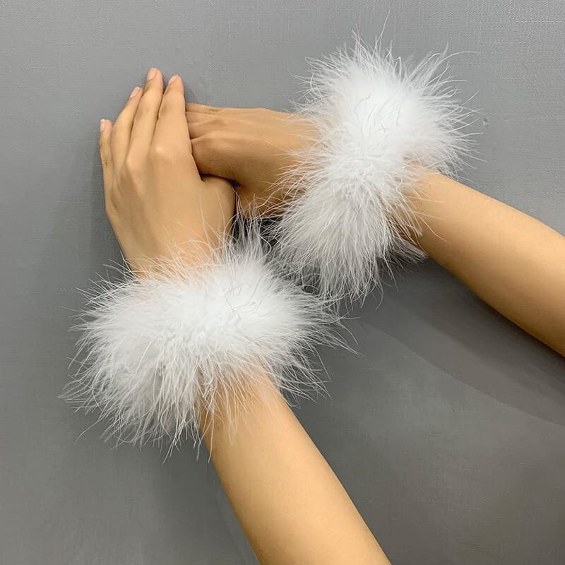 Fur Feather Cuff Bracelet | Slap Wristband | One Pair | White Color - Etsy