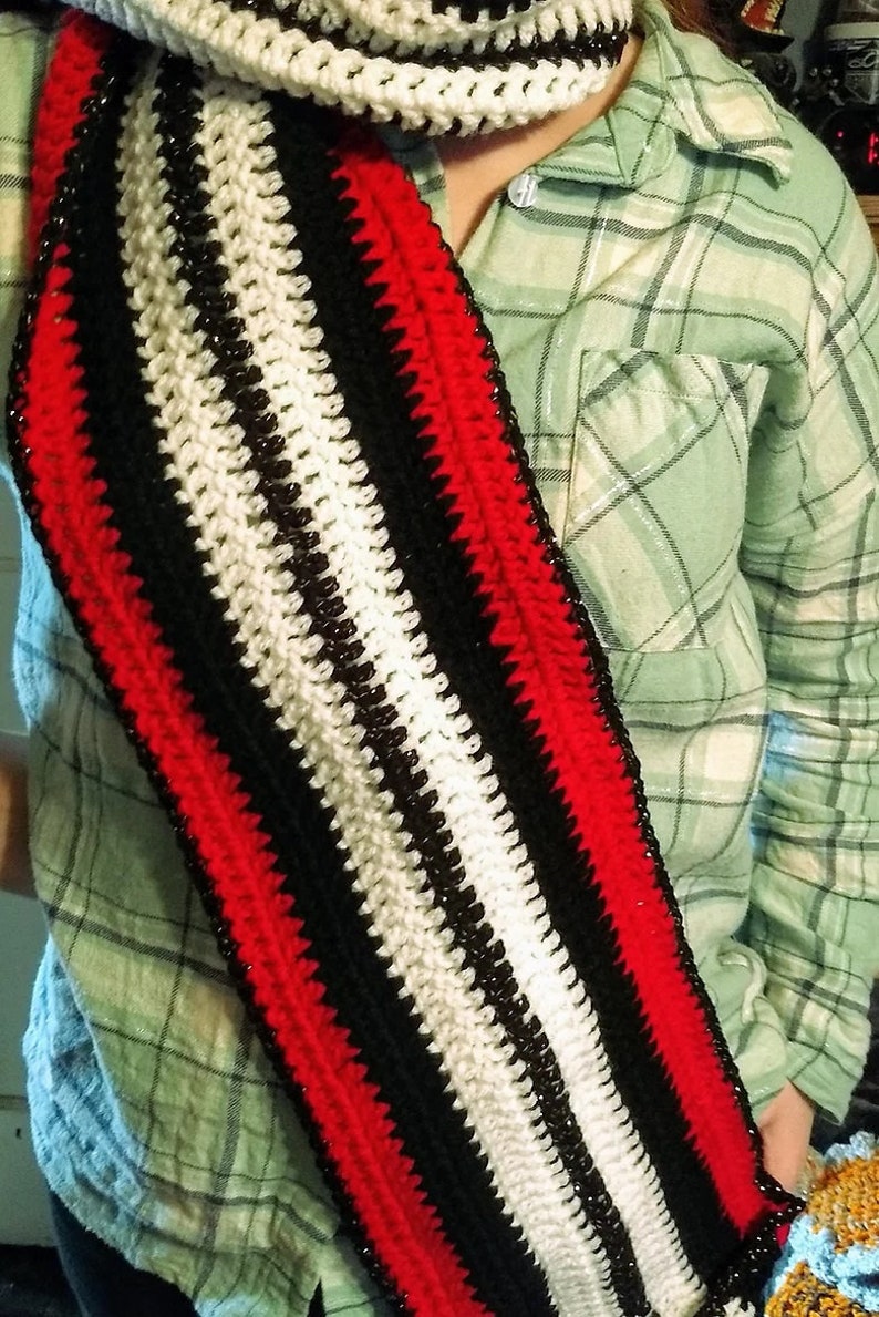 Red Black & White Striped Scarf - Etsy