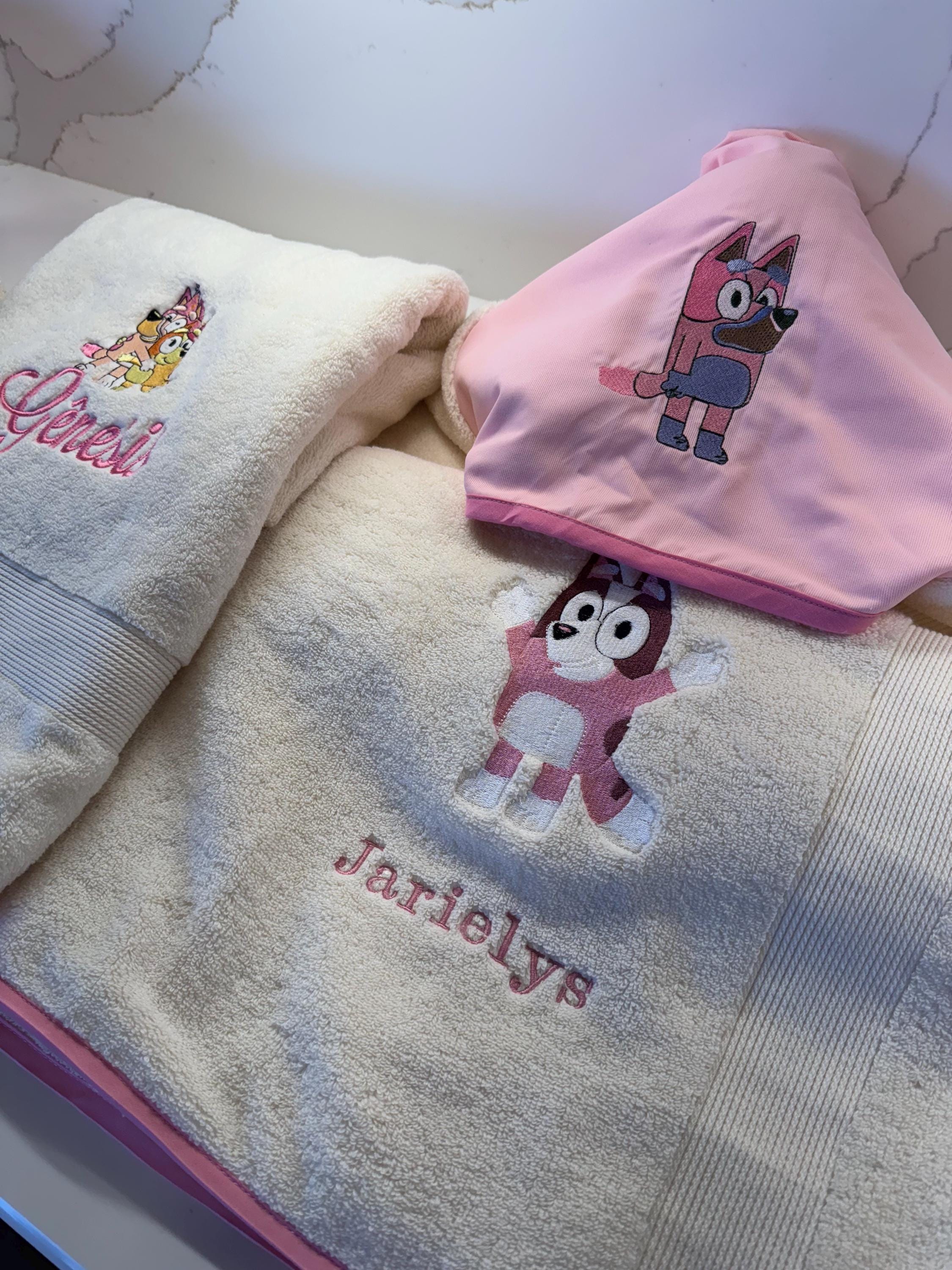 Custom Embroidered Bluey Theme Towel - Personalized Kids Bath Towel ...