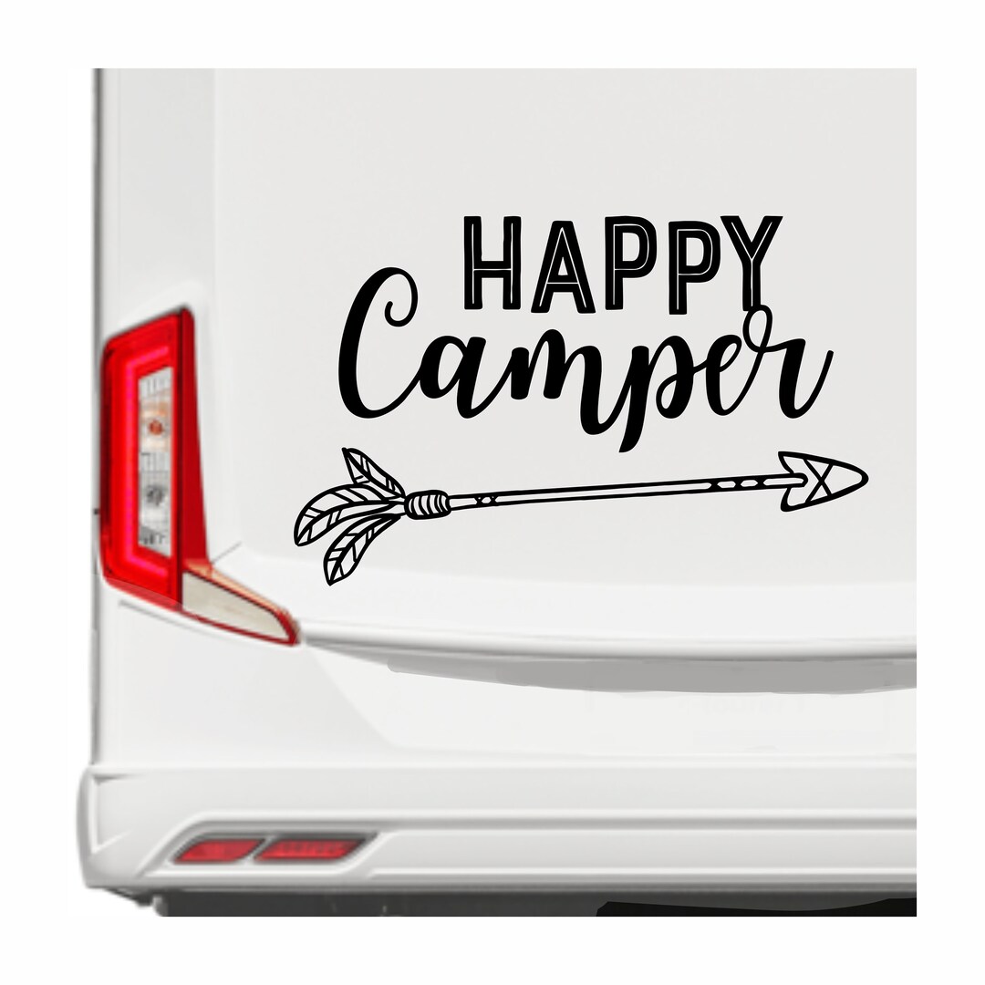 Caravan Motorhome Sticker Happy Camper Arrow Camping Car Sticker Van ...